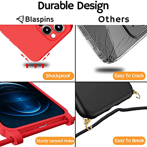 blaspins Crossbody Lanyard Strap Case for iPhone 13 Mini, Neck Cross Body, Adjustable Holder Removable, Drop Protection Shockproof, Hands-Free Silicone Case 5.4 inch, 150 cm Strap, iP13mini - Red
