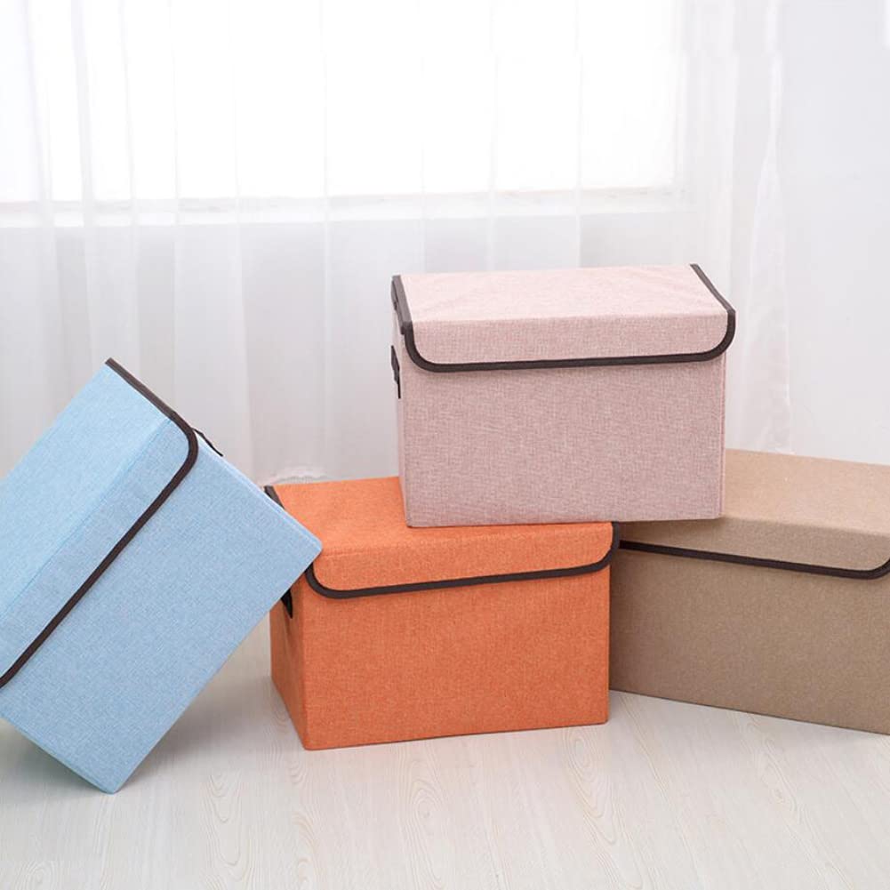 Vmotor Storage Bins, Foldable Storage Box Cube Chest with Lids and Handles Fabric Storage Basket Bin Organizer Collapsible Drawers Containers for Nursery, Closet, Bedroom, Home(Orange,2 Pack)