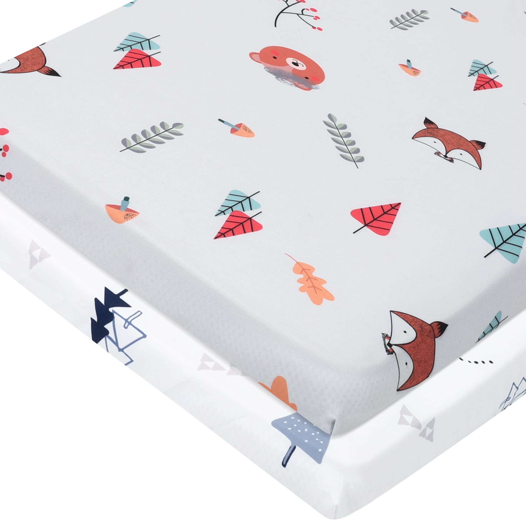 TILLYOU Microfiber Mini Crib Sheets for Baby Boy Girl, Fitted Pack N Play Playard Sheet Set, Super Soft and Breathable Mattress Cover Over Playpen, 38”x24”x5”, 2-Pack,Woodland Animals