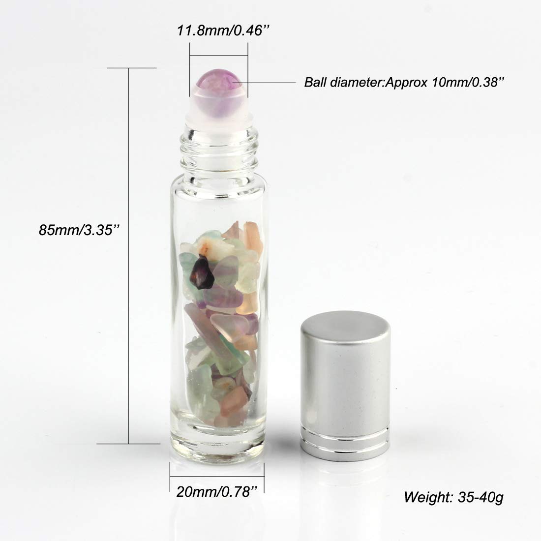 Natural Gemstones 10ML Essential Oil Roller Bottles Clear Glass Roll-on Bottles Gemstone Perfume Sample Vials with Crystal Stone Roller Balls & Healing Crystal Chips Inside 10PACK