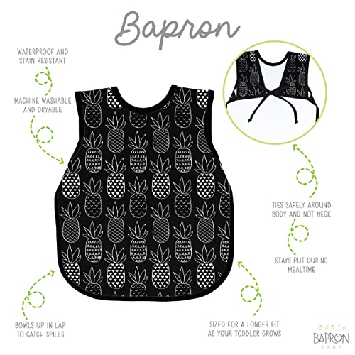 BapronBaby Pineapple Monochrome Bapron - Soft Waterproof Stain Resistant Bib - Machine Washable - 6m - 5yr - (Sz Baby/Toddler 6m-3T)