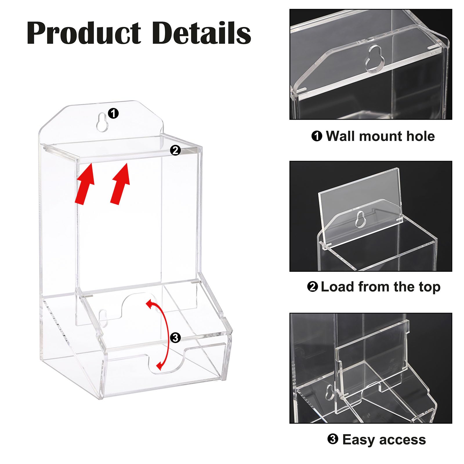 Hipiwe Clear Qtip Dispenser Wall Mount Acrylic Q Tip Holder Bathroom Cotton Ball Organizer Box with Lid Vanity Storage Canister Box for Cotton Swabs Dental Floss, 4"x 3.5"x 6.7"