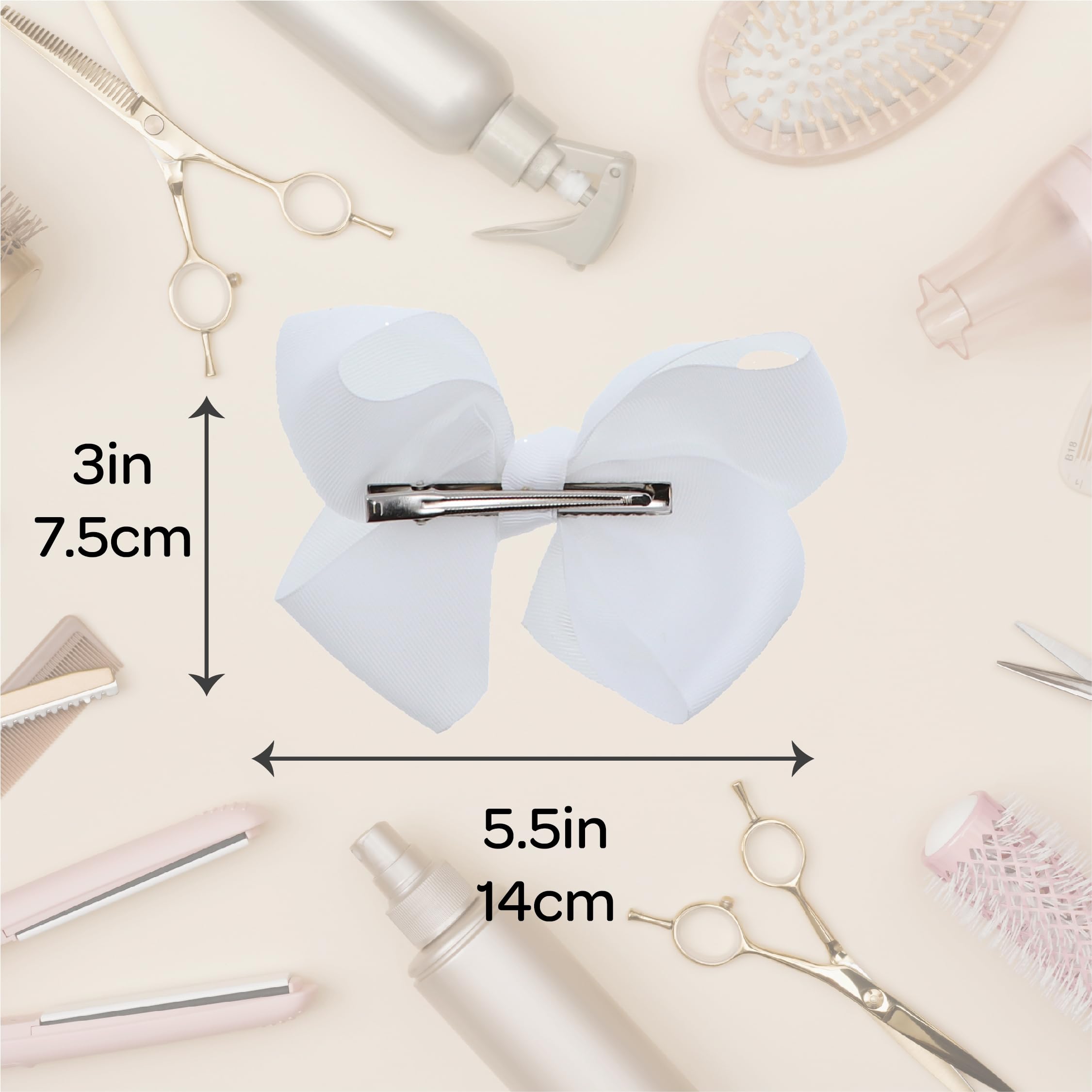 White 5.5 Inch Grosgrain Hair Bow Clip For Woman And Girls