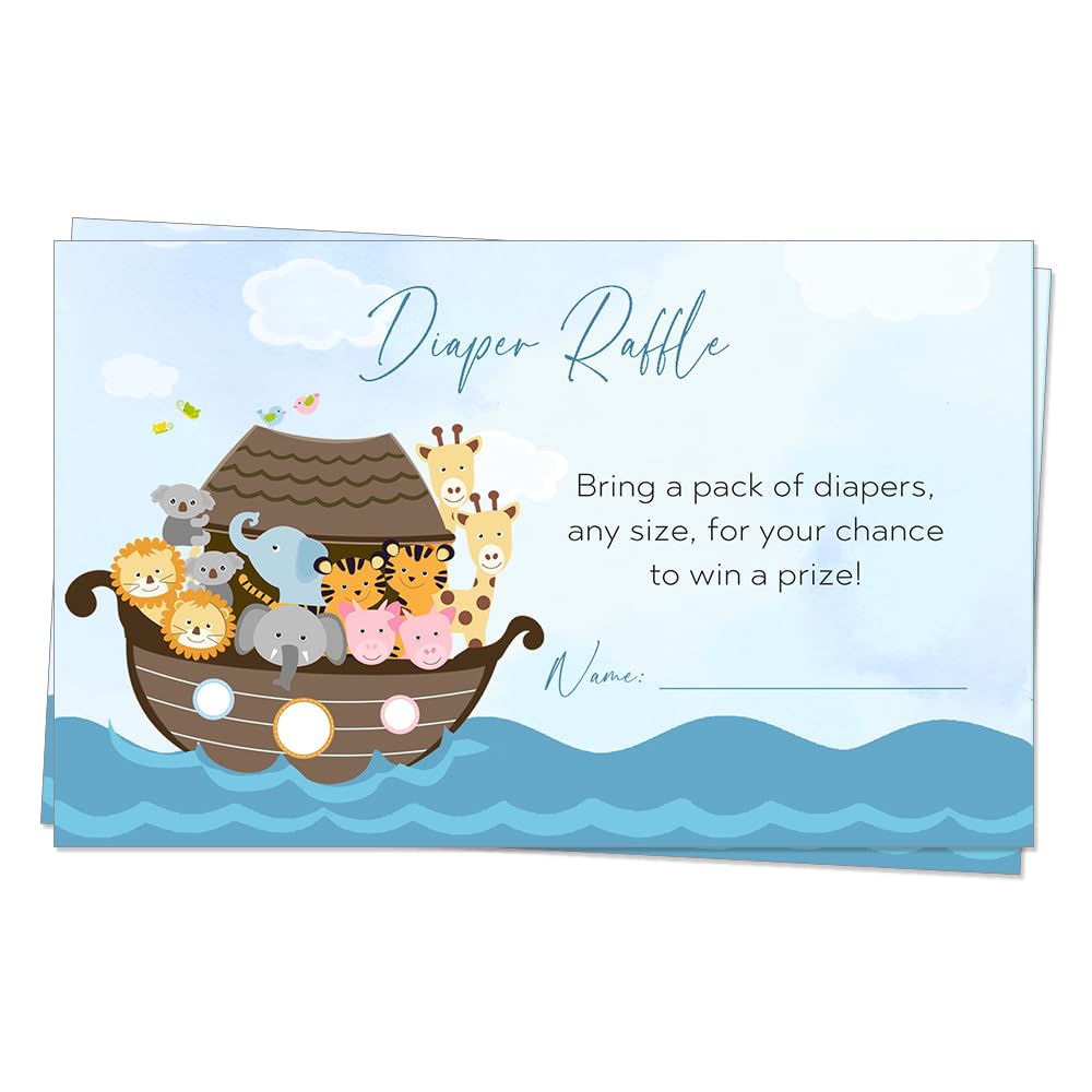 Baby Shower Diaper Raffle Tickets Noah’s Ark Theme For Twins Girl Boy Insert Cards (50 Count)