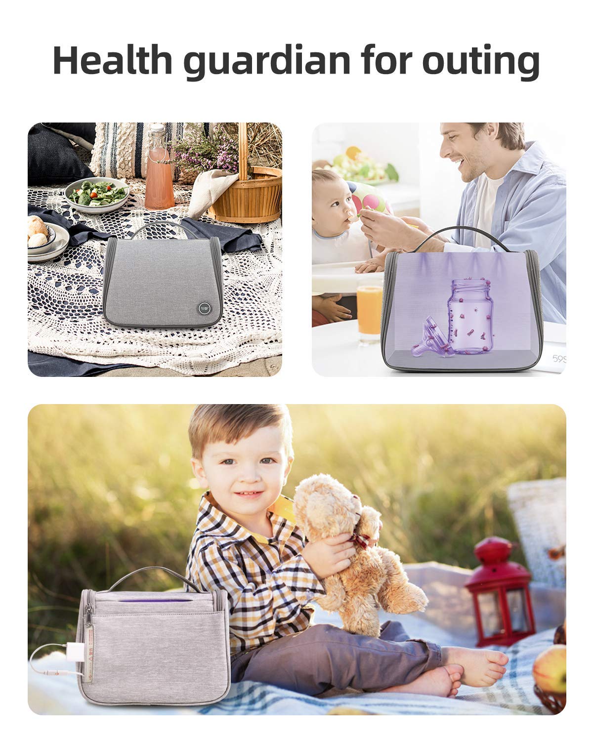 LED Disinfection Bag with 9 Light Bulbs, Large Size Capacity Storage Bag, Easy Operation Cleaner Tool for Cell Phone, Jewelry, Watches, Glasses