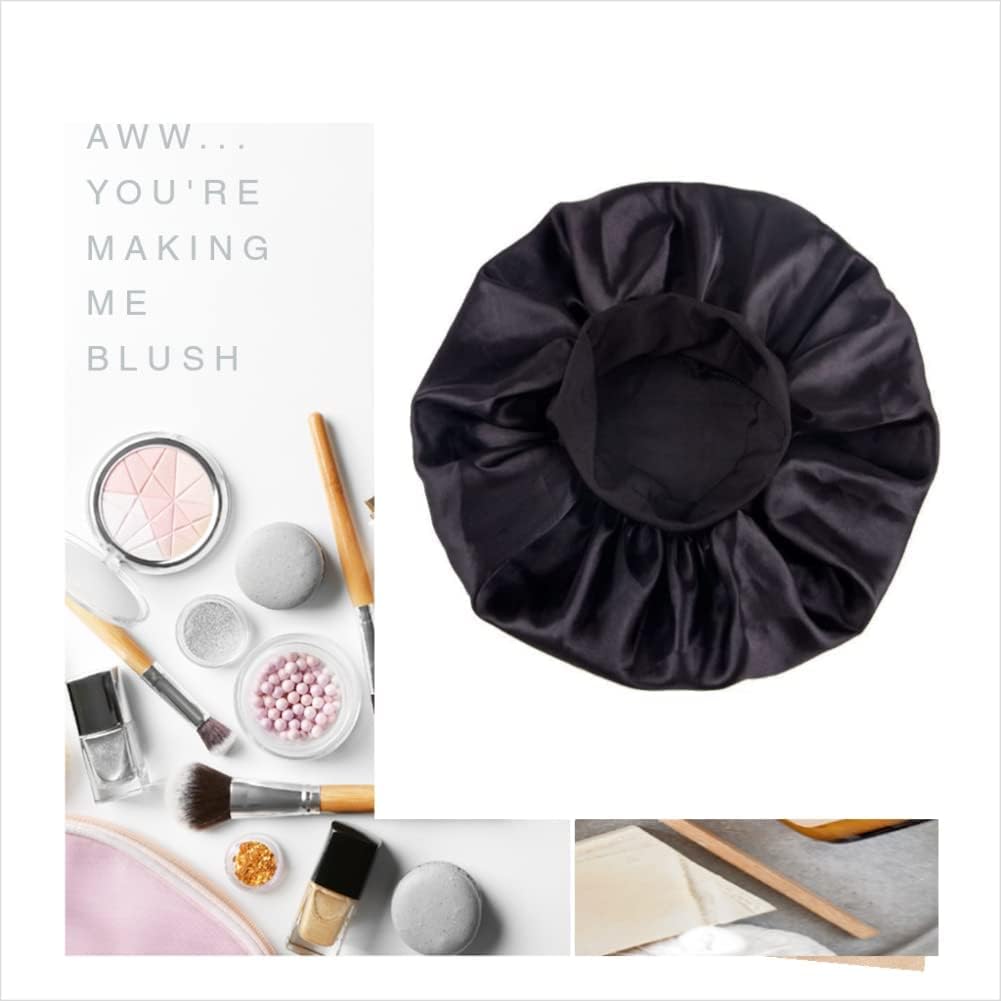 LFRNZS Satin Bonnet, Sleep Cap for Women Hair Care,Sleeping Hair Bonnet, Soft Wide Elastic Band Silk Bonnet, Night Bonnet (Black)