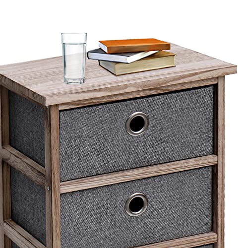 Babion Nightstand with 3 Drawers, Bedside Tables for Bedroom, Hallway, Nightstand Storage Cabinet, End Table with Organizer Fabric Drawers, Wood Top Fabric Dresser, Gray