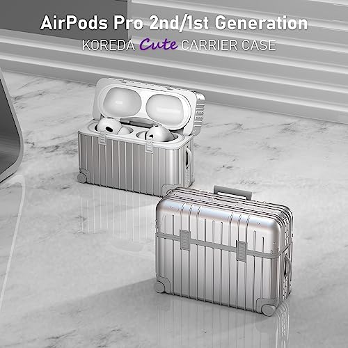 AirPods Pro 2 Case Cover, KOREDA Funny Suitcase Design Case for Airpods Pro 2nd Generation/1st Generation (2022/2019), Cute Fashion Protective Hard Case for Women Men with Keychain (Silver)