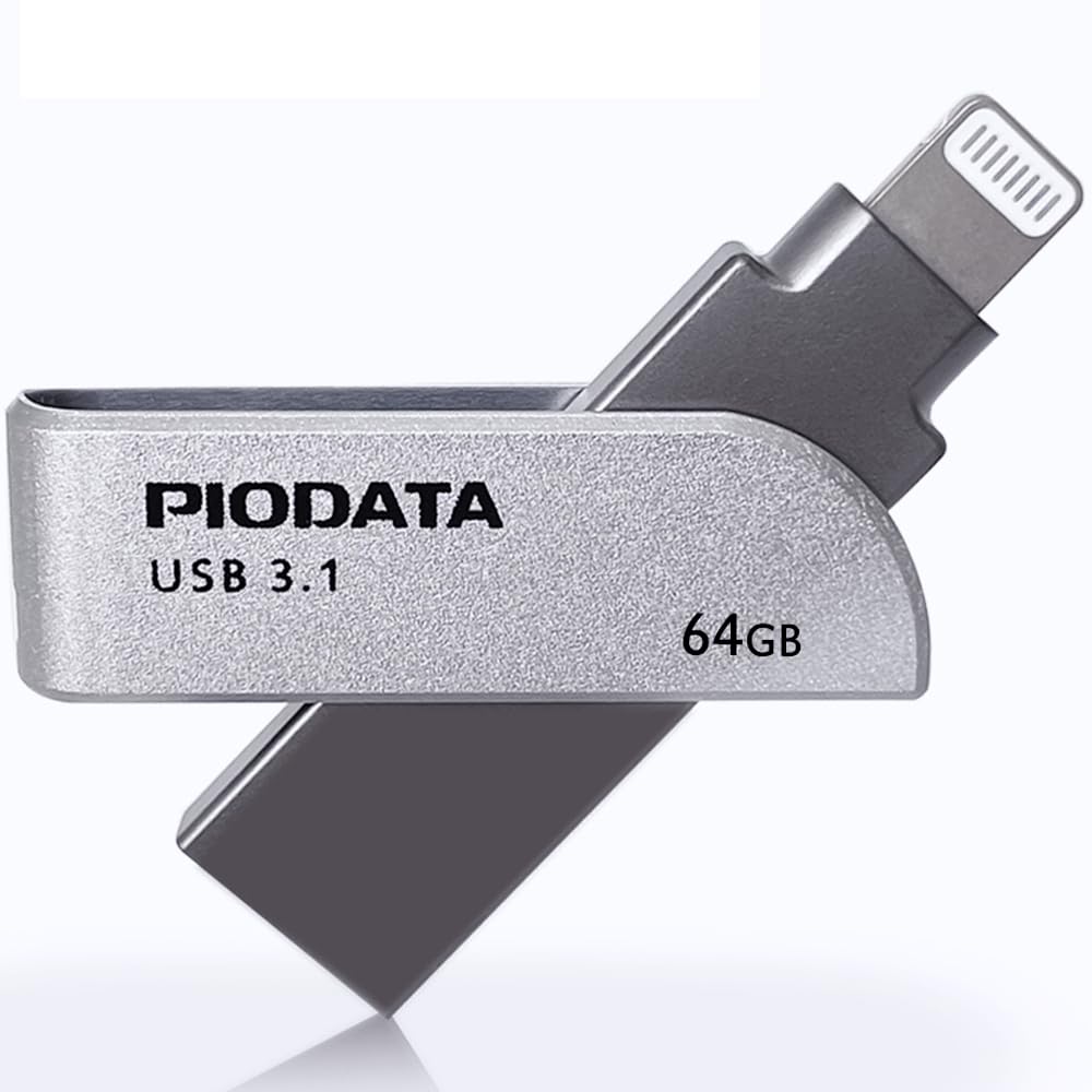PioData iXflash 64GB iPhone iPad Flash Drive USB 3.0 Apple MFi Certified Lightning Connector, External Storage Memory Expansion for iOS Devices, Windows and Mac, Gray,(IXF-64-SG
