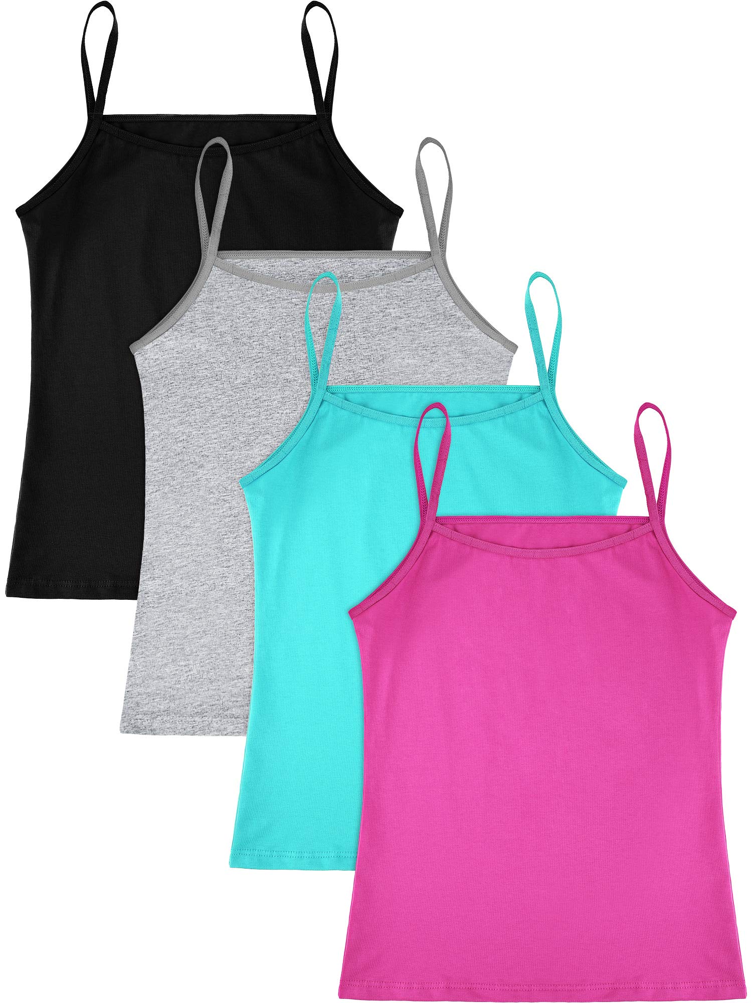 SATINIOR 4 Pieces Girls Dance Tank Top Sleeveless Spaghetti Strap Crop Tank Top for Dancewear (Multicoloured, 9-10 Years)