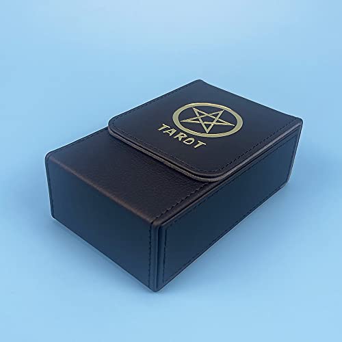Black Lotus 80 Cards Capacity Tarot Cards Storage Box PU Leather Oracle Organizer Storage Case Game Double Layer Collection Flip Cover Tarot Holder (Black), tarot box