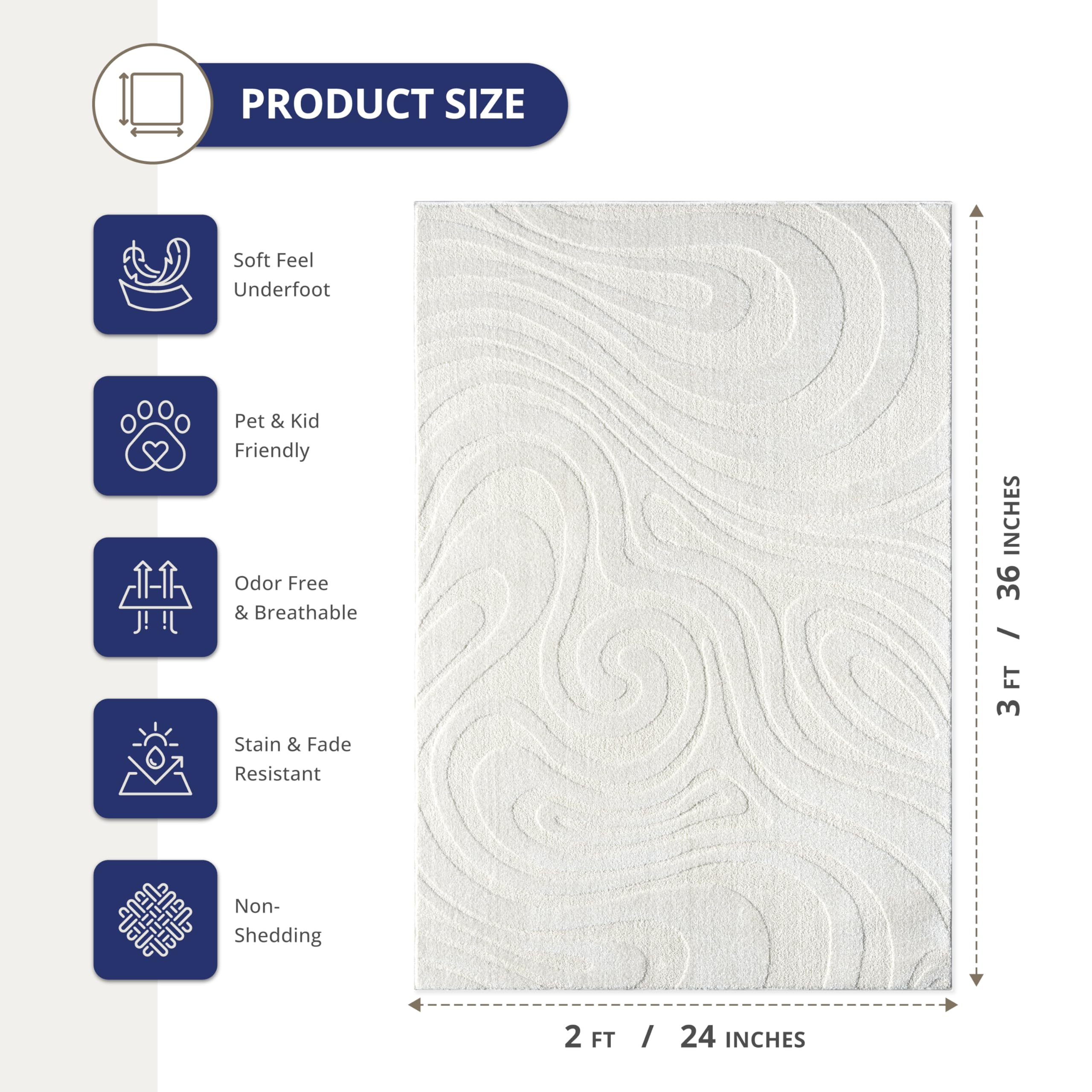 Abani Cozy Cream Area Rug for Living Room, Bedroom - Swirl Waves Pattern - 5' x 8' - Durable & Easy to Clean
