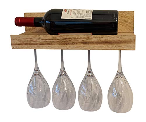 Gianna's Home Rustic Farmhouse Country Distressed Wood Wall Mounted Wine Rack with Glass Holder (Torched Wood)