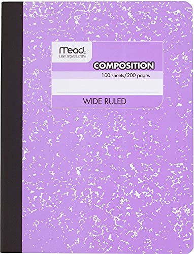 Mead Composition Book, 6 Pack of Wide Ruled Composition Notebooks, Wide Rule paper, 100 sheets (200 Pages), Pastel Color Notebook