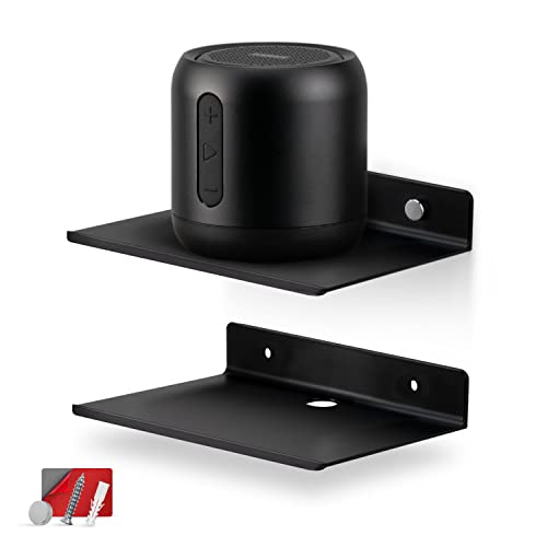 BRAINWAVZ 2-Pack 6" Floating Metal Wall Shelf for Books, Organizer, Speakers, Plants, Cameras, Books, Decor Display, Storage, Routers & More Wide Universal Holder Shelf (Black)
