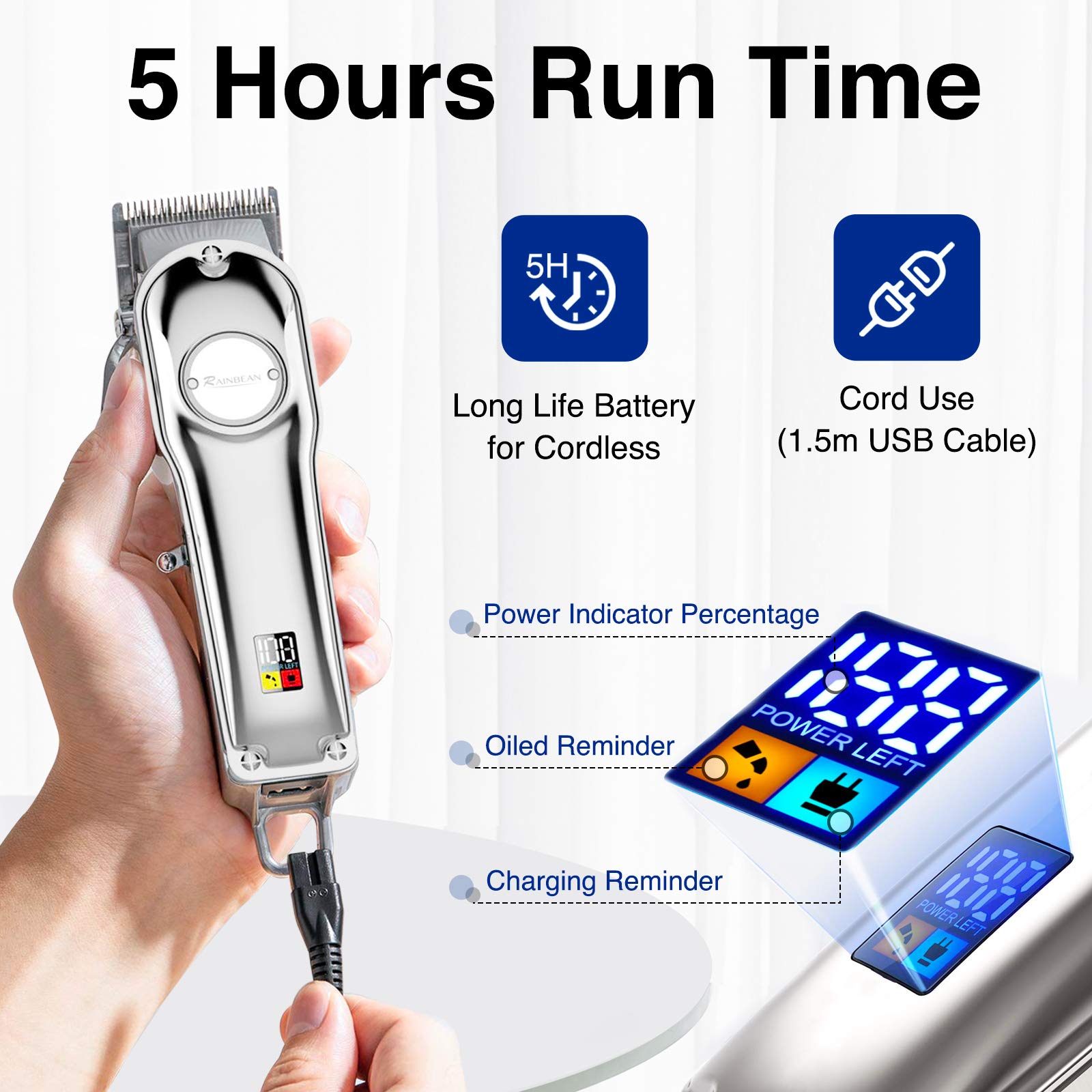 Hair Clipper for Men RAINBEAN Professional Hair Trimmer Set Cordless Baber Hair Cut & Grooming Kit LED Display