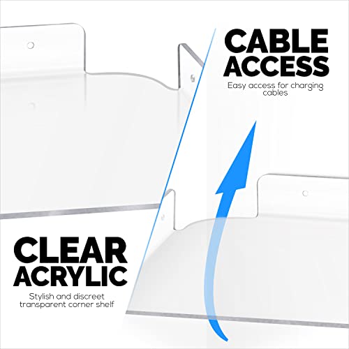 BRAINWAVZ 2-Pack 10β Corner Floating Shelf for Speakers, Books, Decor, Plants, Cameras, Photos, Kitchen, Bathroom, Routers & More Universal Small Holder Acrylic Wall Shelves (Clear)