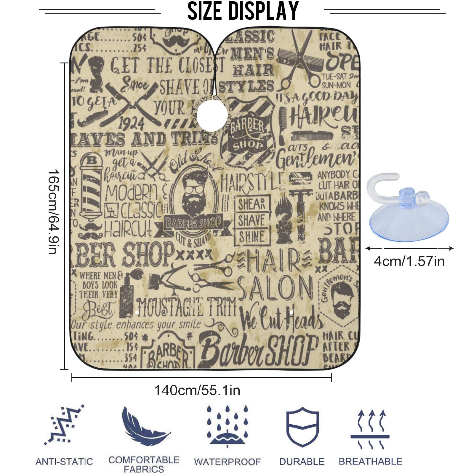 visesunny Vintage Hairdressing Pattern Barber Cape Anti-Static Hair Cutting Cape with Snap Closure Professional Salon Polyester Beard Shaving Bib Water-Resistant Hairdressing Cape Adjus