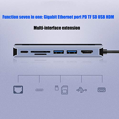 XUNMAIFHB Portable Docking Station,Docking Station 7-in-1USB C with Stand & PDRJ45, PD Charging Port, DF/TF Card Slot, USB 3.0x2, HDMI Fast Transmission
