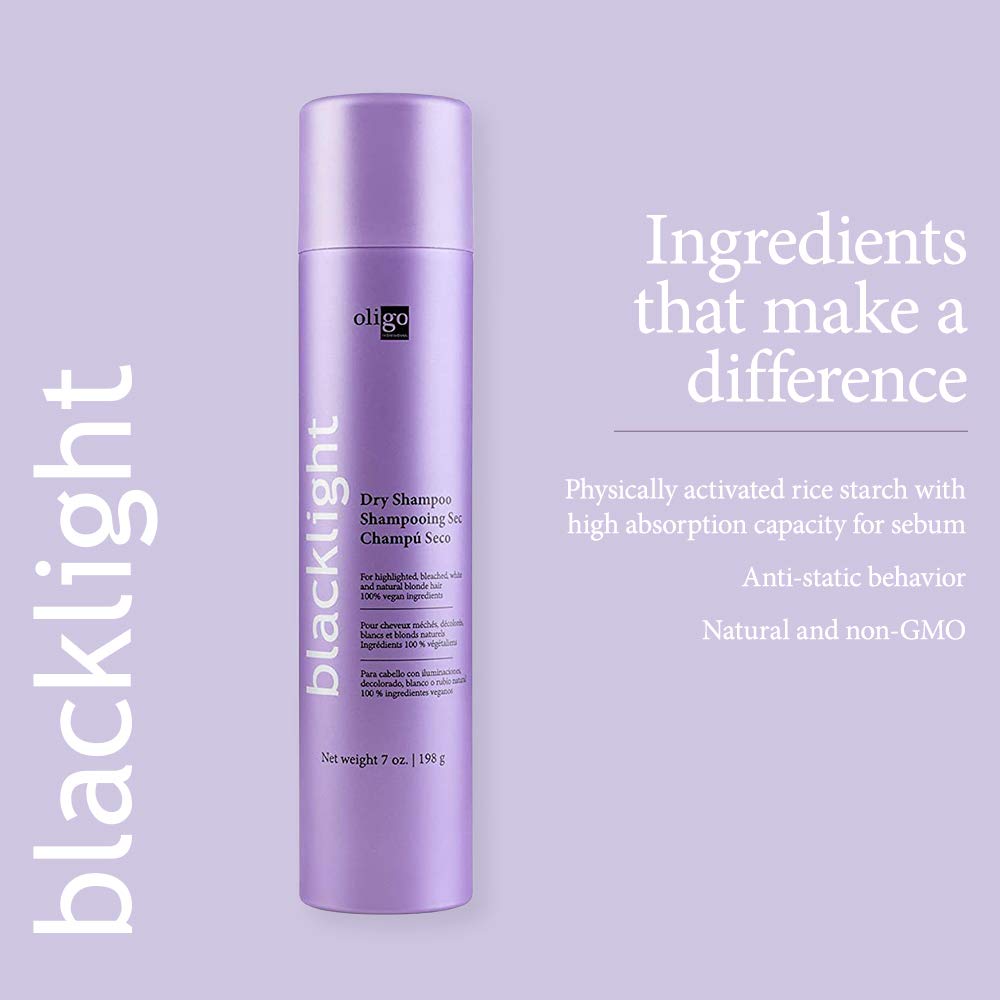 Oligo Professionnel - Blacklight Dry Shampoo for all hair types - Vegan - Weightless volume - Leaves hair feeling clean - Neutralizes odor - Residue free - 7oz