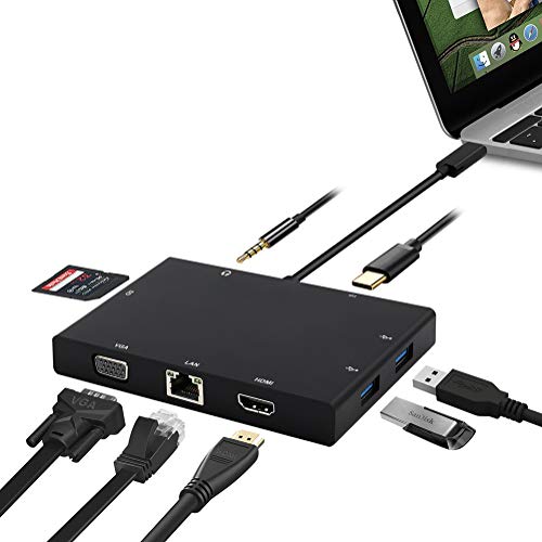 XUNMAIFHB Portable Docking Station,8-in-1 Type-C HUB Expansion Dock hub HDMI HD VGA Converter RJ45 Port, PD Charging, SD Card Slot Fast Transmission