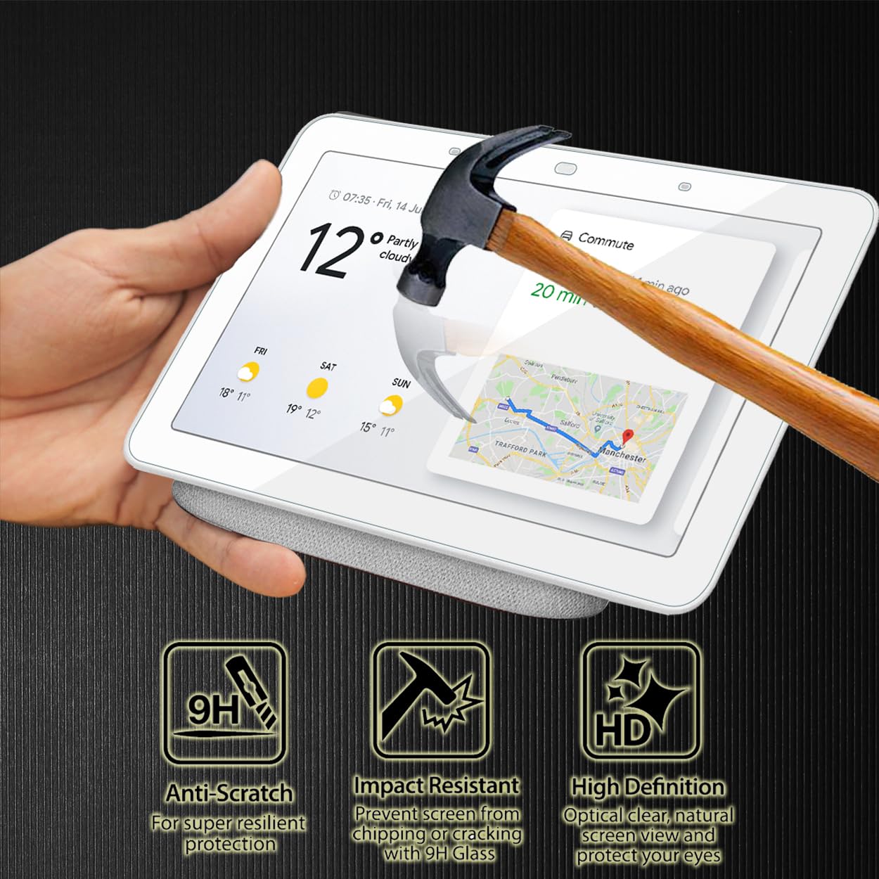 Orzero (2 Pack) Tempered Glass Screen Protector Compatible for Google Home Hub/Nest Hub 7 Inch, 9 Hardness HD Anti-Scratch Full-Coverage