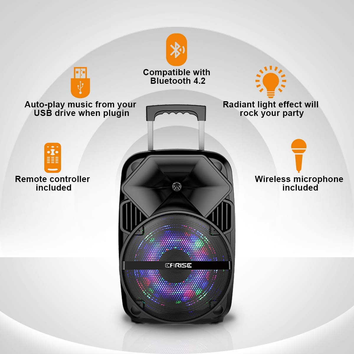 Small Bluetooth PA Speaker System with Wireless Microphone | 8 Inch Portable Outdoor Karaoke Machine | Fun Wireless Speaker for Party | EARISE V30