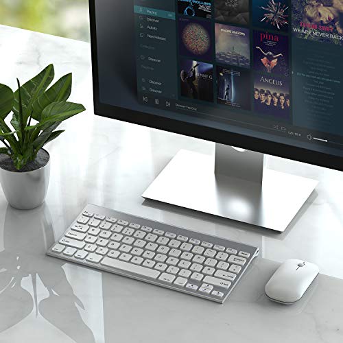 Small Wireless Keyboard Mouse Combo, seenda Ultra Thin Compact Rechargeable Wireless Keyboard with Silent Mouse Low Profile Keys for Windows 7/8/10/11/11 Pro Laptop Computer, Silver White