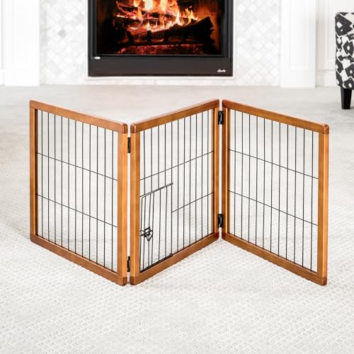 Carlson Pet Products Design Paw 62-Inch Super Wide 3 Panel Premium Wooden Pet Gate,Brown