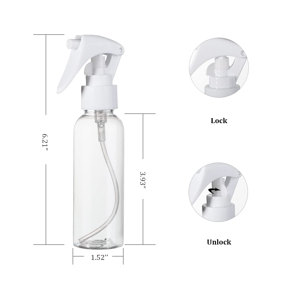Travel Size Spray Bottle, 3.4oz/100ml Plastic Fine Mist Spray Bottle Set, Refillable Liquid Containers, 3pcs Clear Trigger Sprayer with Funnel and Labels for Styling Kitchen Home Office Cleaning
