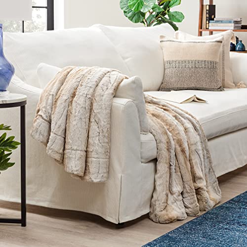 Chanasya Faux Fur Ombre Throw Blanket - Super Soft, Lightweight Minky Blanket with Fuzzy Sherpa Side - 50" x 65β - Brown