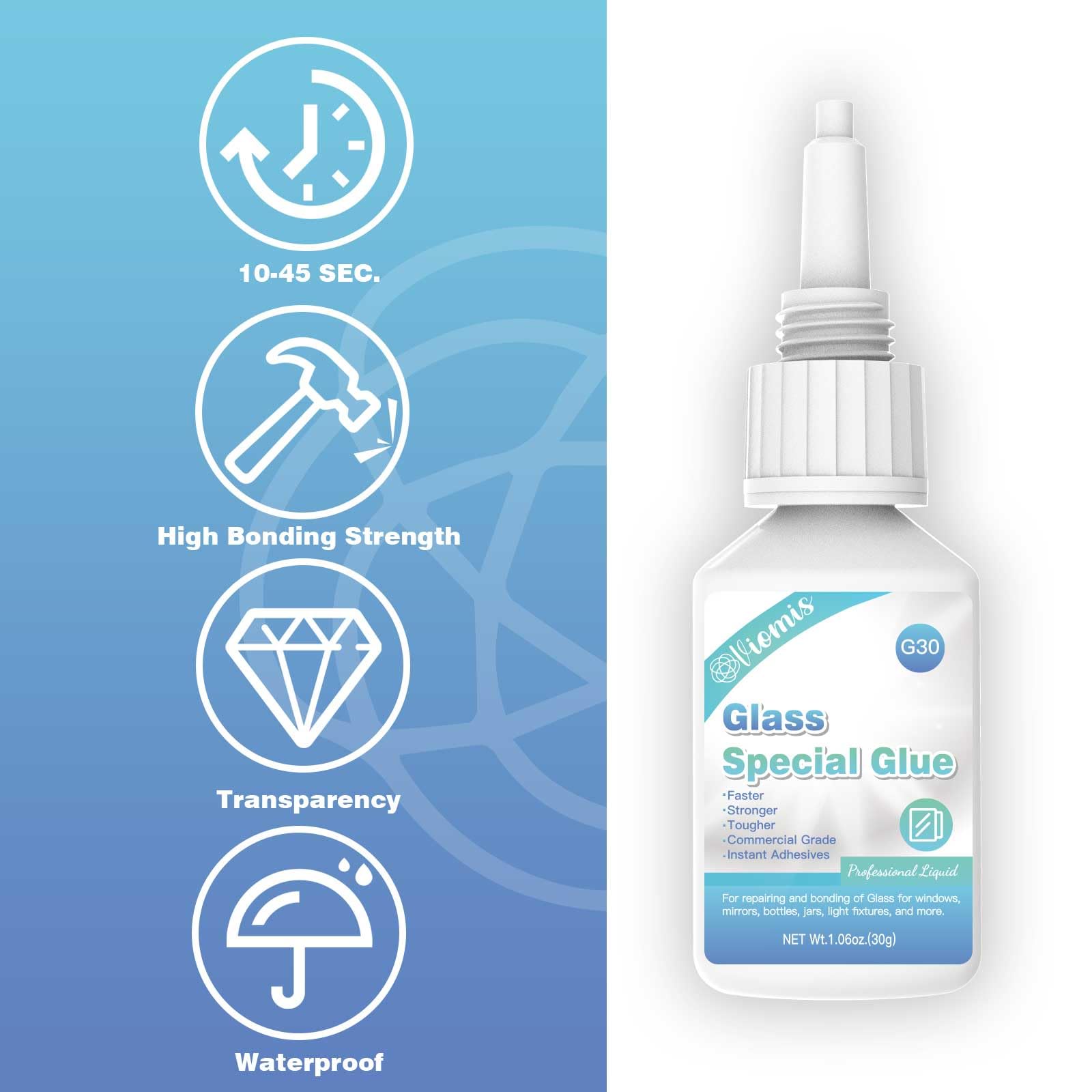 Viomis Glass Glue, 30g, Instant Strong Bond for Glass, Acrylic, Waterproof, Dries Clear, Quick Curing, Ideal for Craft, Jewelry, Rhinestone, Crystal, Mirror, Glasses