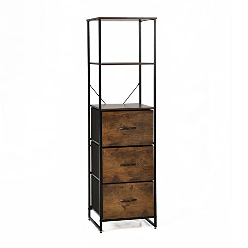 Giantex 6 Tier Storage Cabinet, 61.5ā Tall Storage Rack Storage Bookshelf w/Folding Drawers, Shelves, Steel Frame, Anti-toppling Device, Dresser for Bedroom, Living Room, Entryway Display Cabinet(1)