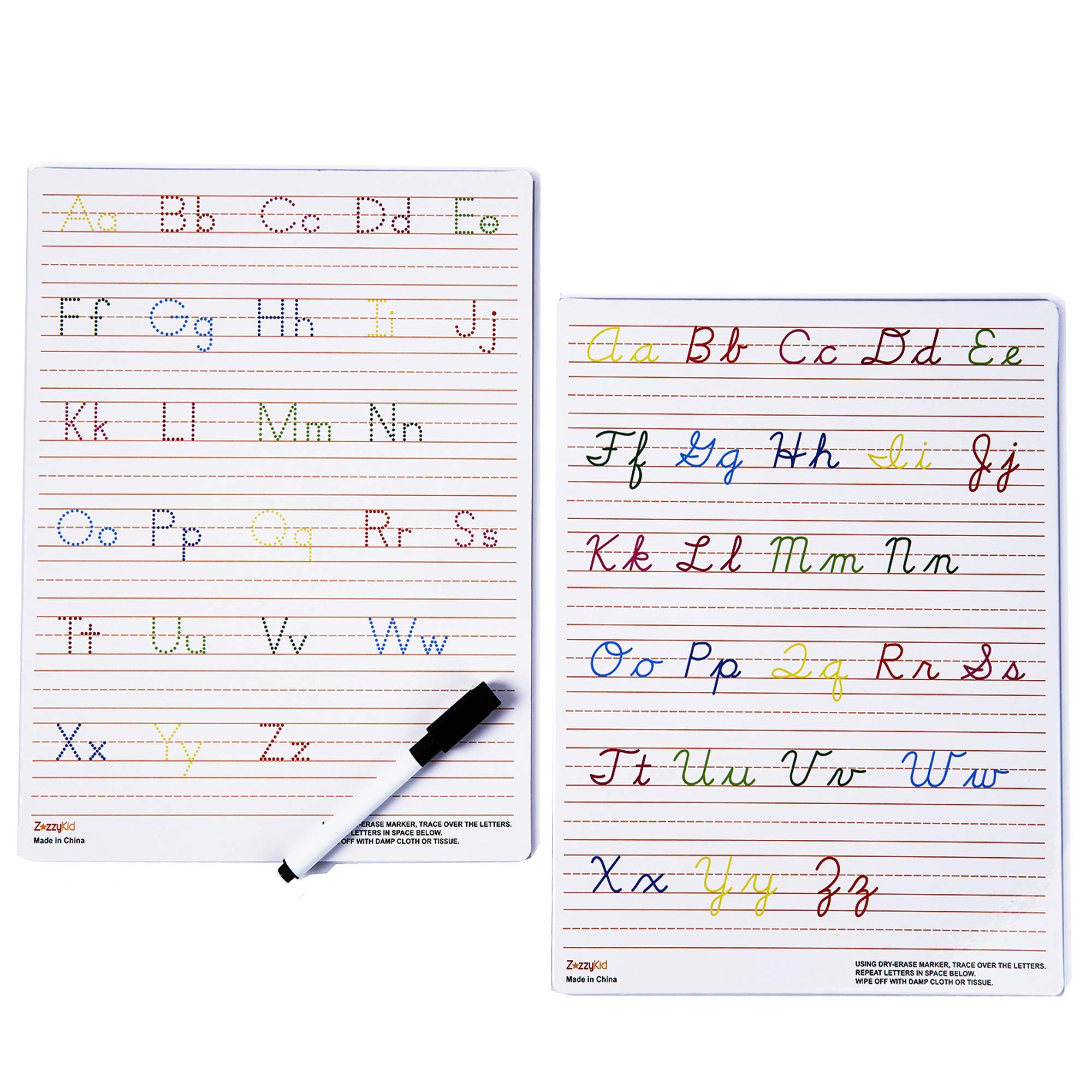 Handwriting Practice Letter Tracing for Kids: Board for Cursive & Printing Style with Dry Erase Marker for Preschooler - Reusable Wipe Clean ABC Alphabet Learn to Write, 8.3 x 11 Inches