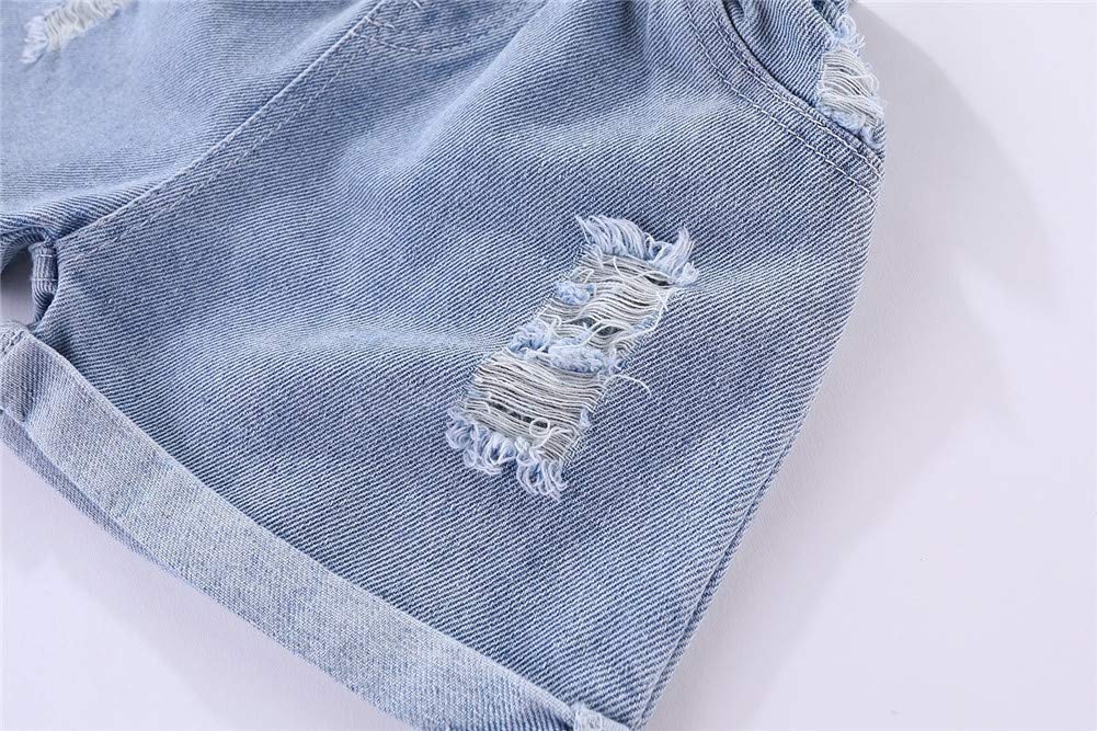 Mud Kingdom Outfits for Toddler Girls White Halter Tops and Shorts Ripped Denim 3T