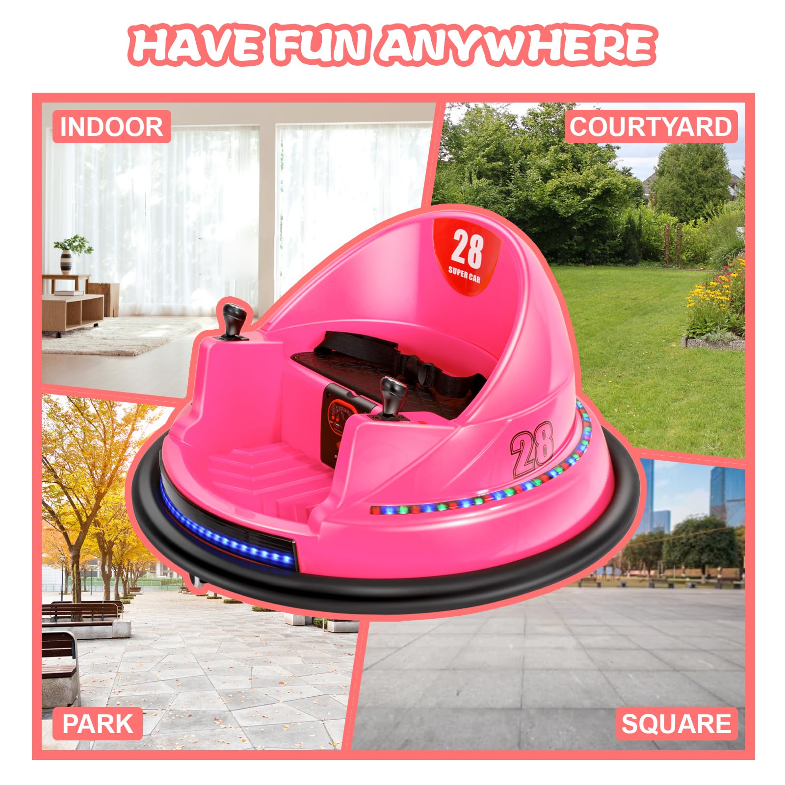 BROAGE Kids Race Toy 6V Electric Ride On Bumper Car Vehicle Remote Control 360 Spin DIY Numbers 00-99 ASTM-Certified Dark Red