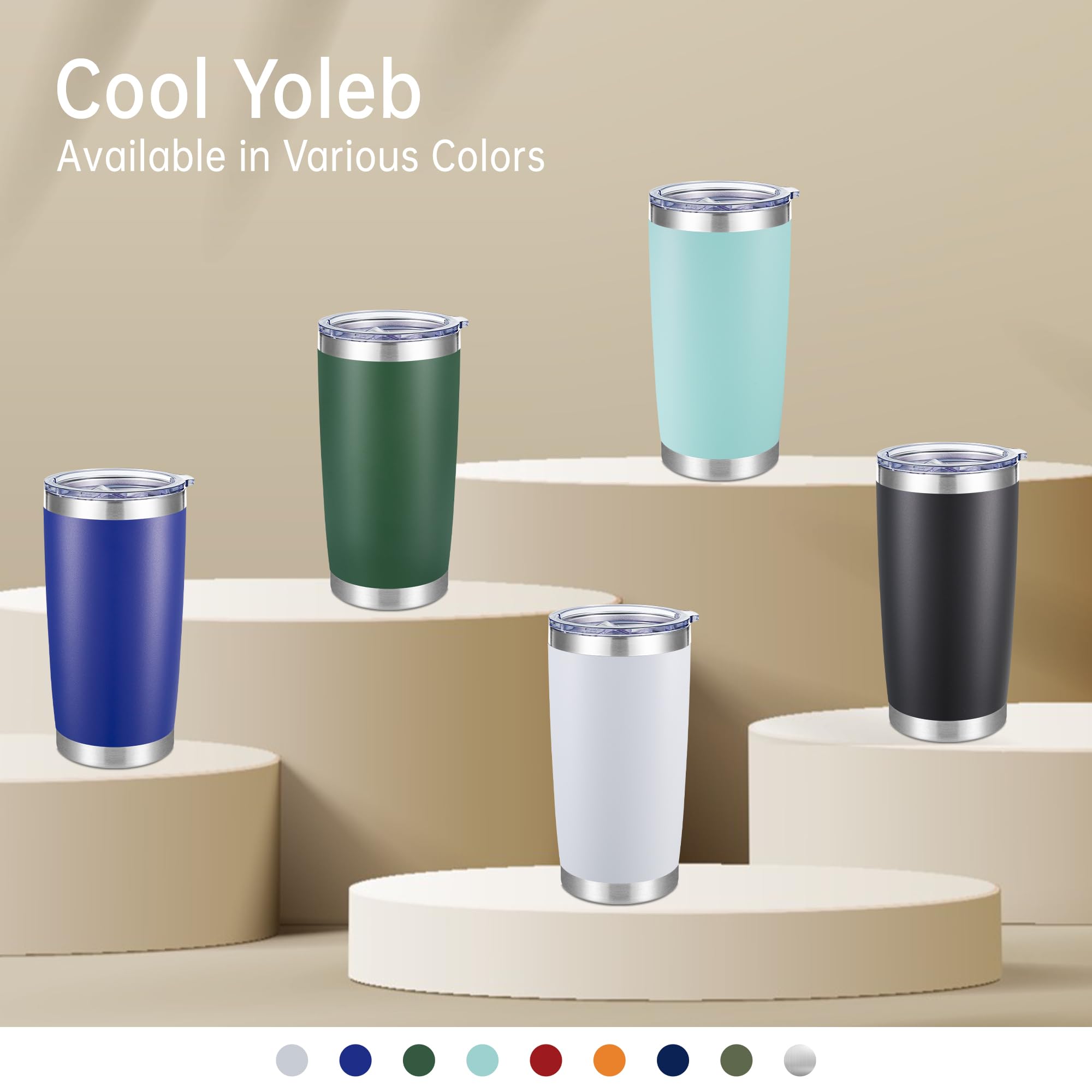 Cool Yoleb 20 oz Tumblers Bulk Stainless Steel Tumbler with Lid Double Wall Vacuum Insulated Coffee Mug 20oz Powder Coated Cup for Hot and Cold Drinks (Black, 12 pack)
