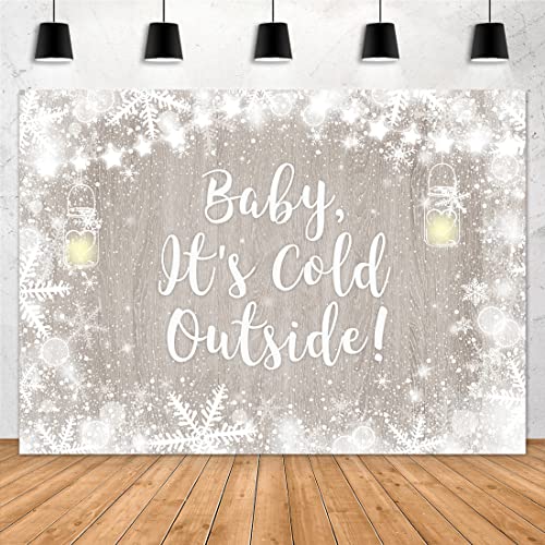 Aperturee It's Cold Outside Baby Shower Backdrop 7x5ft Winter Wonderland Christmas Xmas Rustic Wood Floor Festival Snowfall Snowflake Photography Background Party Decorations Banner Photo Booth