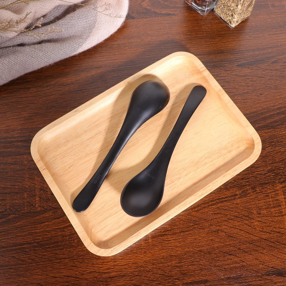 6PCS Asian Soup Spoons Chinese Soup Spoons Japanese Soup Spoons Spoons Rice Spoons Black Melamine Spoons Tableware for Ramen Wonton Dumpling Miso
