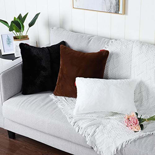 MANDIOO Pack of 2 Black Faux Fur Fuzzy Cozy Soft Decorative Throw Pillow Covers Set Cushion Cases Pillowcases for Sofa Bedroom Car 16x16 Inches
