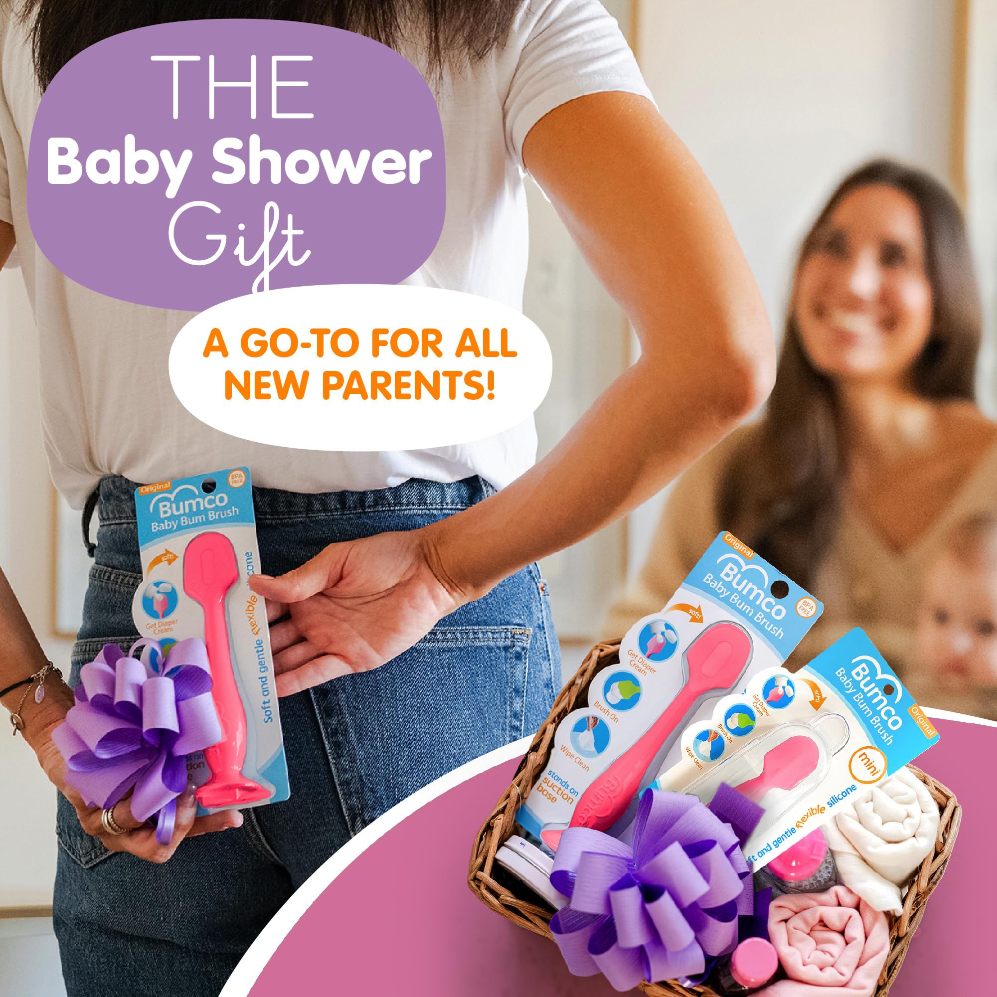 Bumco Baby Bum Brush + Mini Baby Diaper Cream Spatula with Case - BPA-Free Silicone Diaper Spatula with Suction Cup, Wipe-Clean, Mom-Invented Butt Paste Applicator (Pink & Pink)