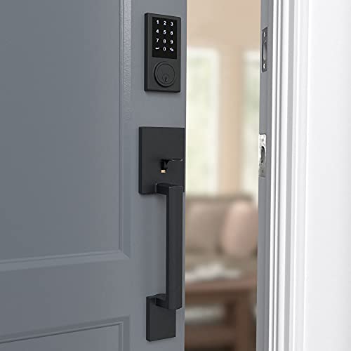 Amazon Basics Grade 3 Electronic Touchscreen Deadbolt Door Keypad Lock With Handleset, Matte Black, 133mm H Uppper x 294.5mmL lower
