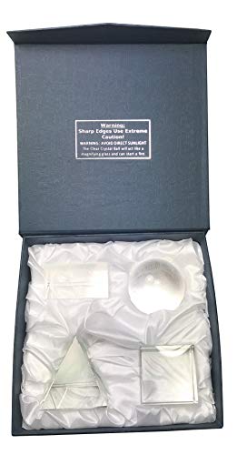 Amlong Crystal K9 Optical Crystal Photography Prism Set of 4 Pieces, 50mm Crystal Ball, 50mm Cube, 60mm Prism, 60mm Pyramid