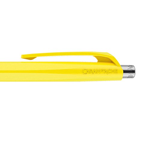 Caran Dache Ballpoint Pen, Lemon Yellow, with SwissRide Blue Medium Cartridge