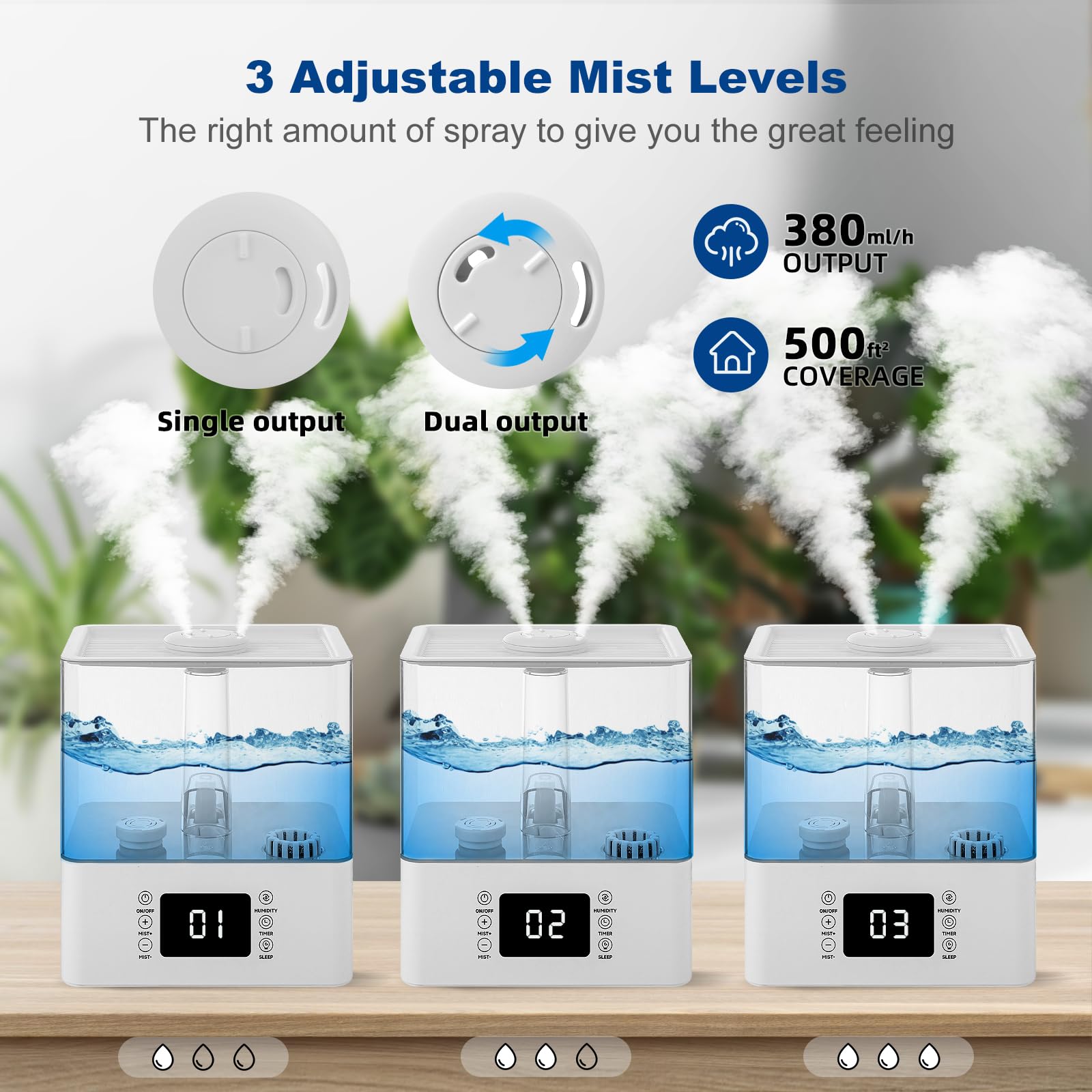 6L Humidifiers for Bedroom Large Room, Cool and Warm Mist Humidifiers for Nursery & Plants, Mist Top Fill Desk Humidifiers Essential Oil Diffuser with Adjustable Mist,360°Nozzle,Auto Shut-Off-Black