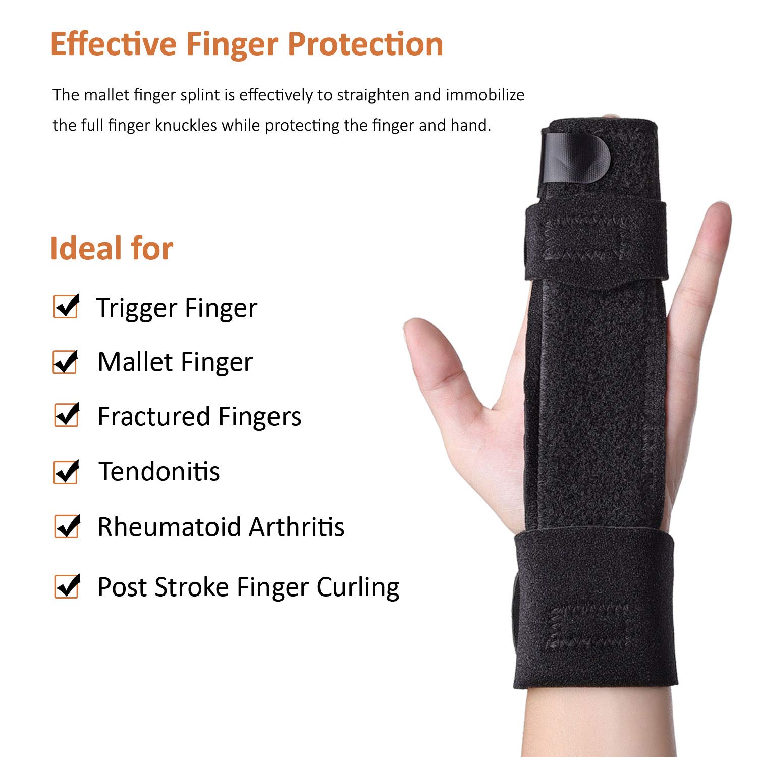 3 Finger Splint, Trigger Finger Splint, Finger Knuckle Immobilizer, Adjustable Finger Support Brace for Broken Joints, Sprains, Arthritis, Pain Relief, Tendonitis, Fits for Left or Right Hand
