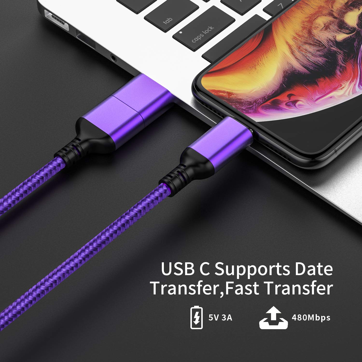 xiongweida (4ft+6ft 2pack) 2in1 USB to USB c to USB c Cable (Purple)