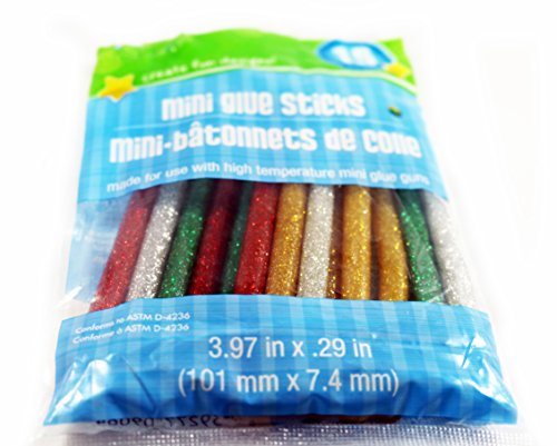 Crafters Square Mini Glue Sticks - Glitter - Red, Green, Gold, Silver - 15 sticks in package