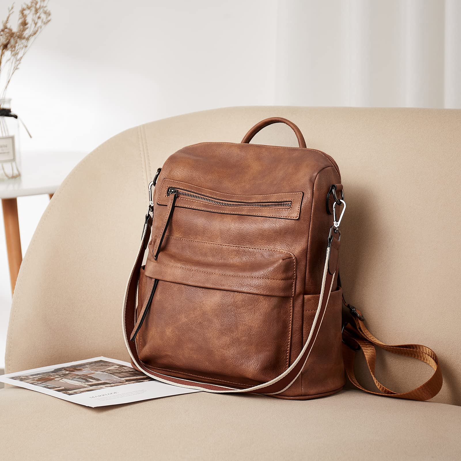 BROMEN Backpack Purse for Women Fashion Leather Designer Travel Large Ladies Shoulder Bag with Women Wallets