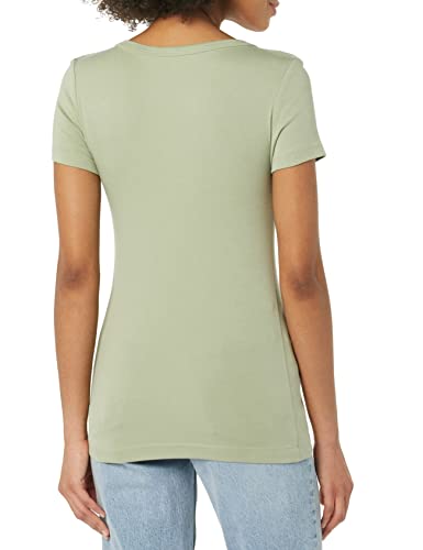 Amazon Essentials Women's Slim-Fit Short-Sleeve V-Neck T-Shirt, Pack of 2, Black/Sage Green, Medium